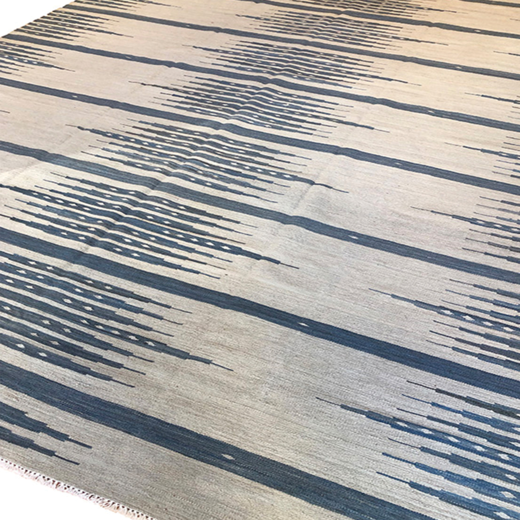 Kilim Design in Blues 11’10” x 9′ | Katie Leede & Co